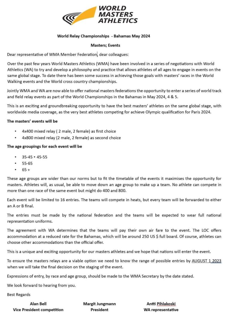 World Relay Championships Bahamas May 2024 - BMAF - British Masters ...